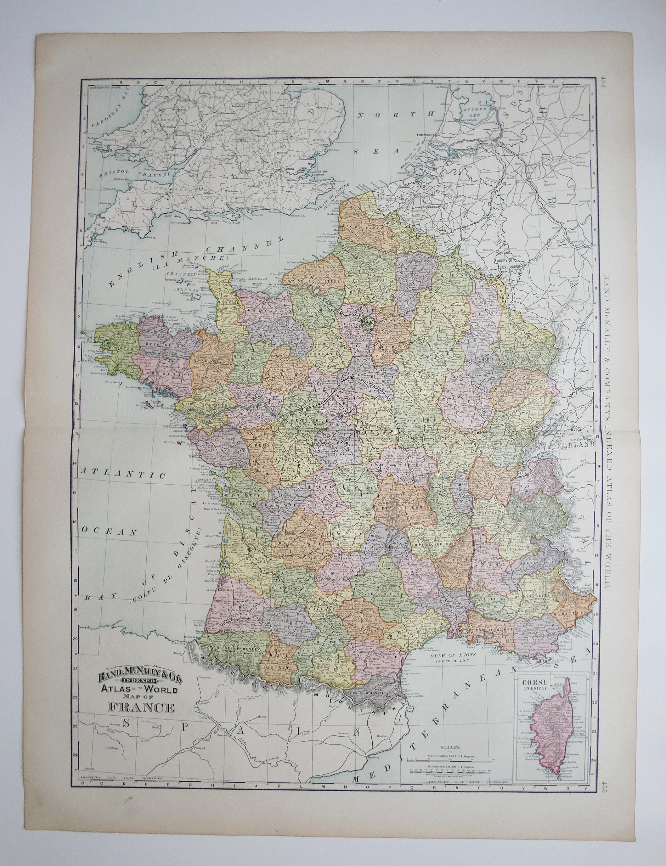 1892 Large Map of France Original Antique Rand McNally France | Etsy
