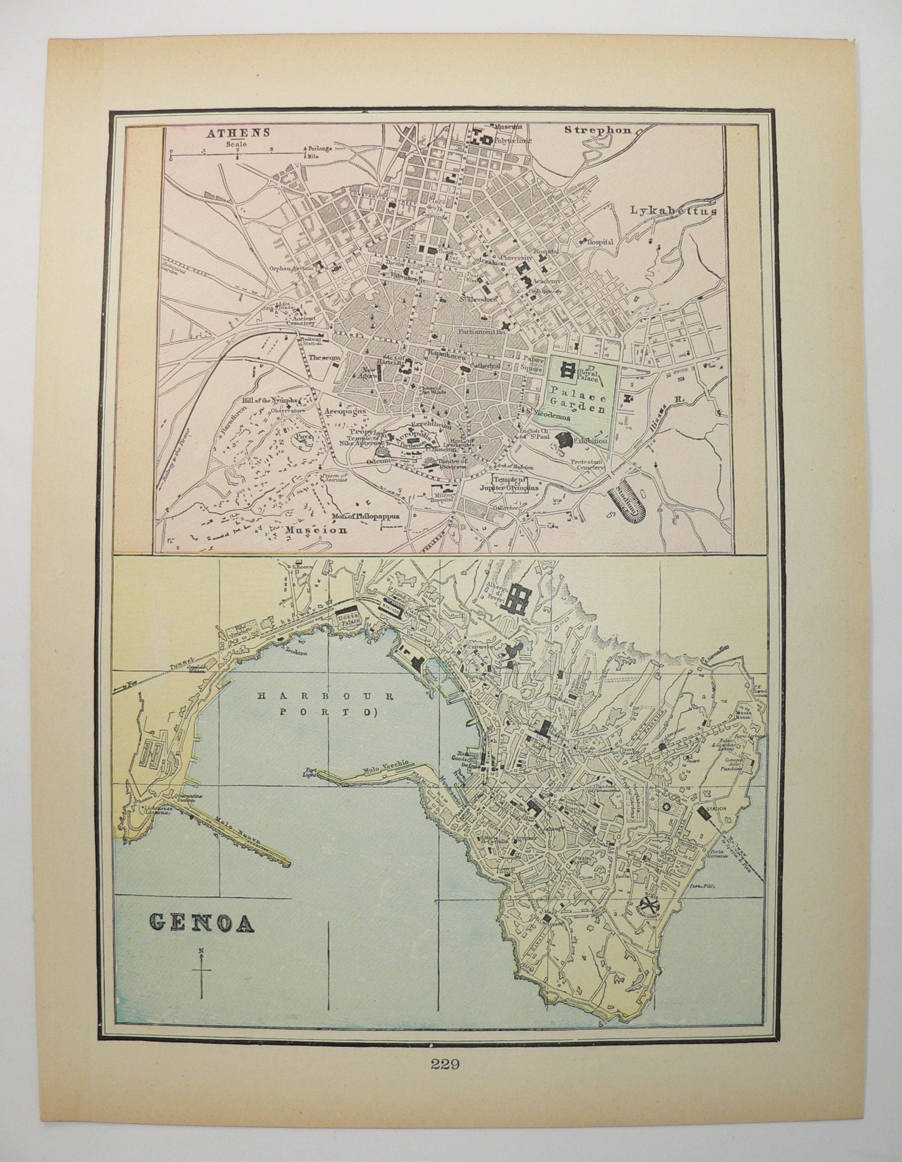 1897 Genoa Italy Map, Athens Greece Map, Vintage Map, European Cities ...