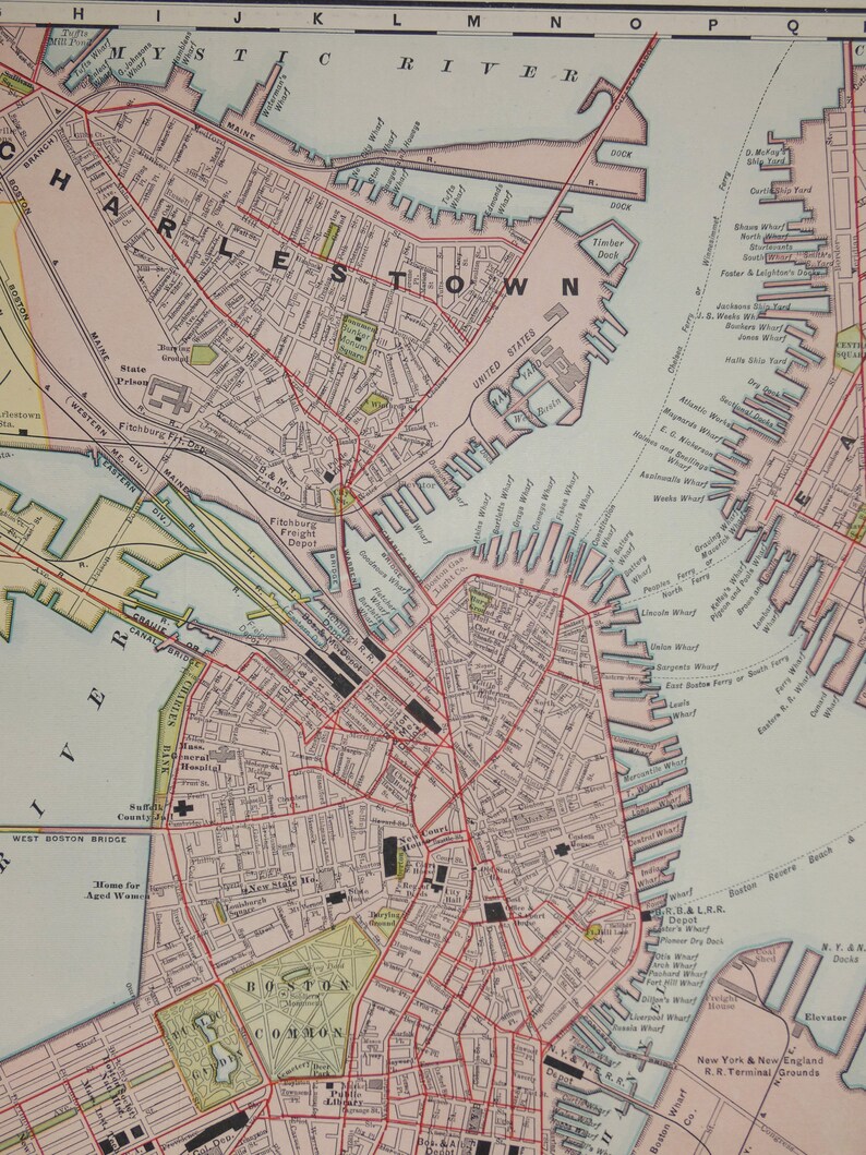 Real 1892 Large Boston Map Original Antique Map of Boston - Etsy