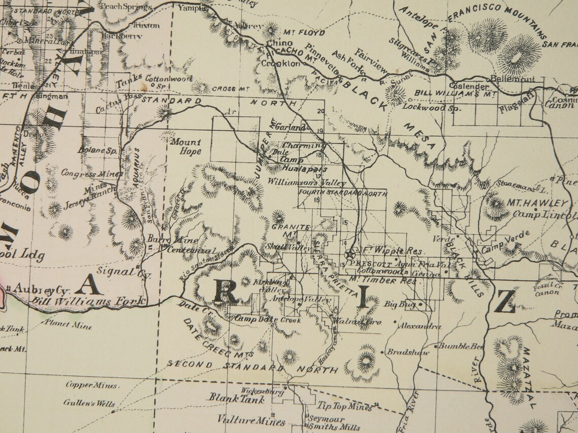 1889 Large Arizona Map New Mexico Map Southwest US State - Etsy