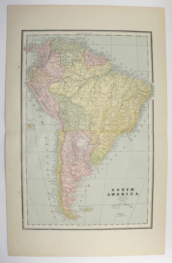 1887 South America Map Cuba Bahamas Europe Original | Etsy