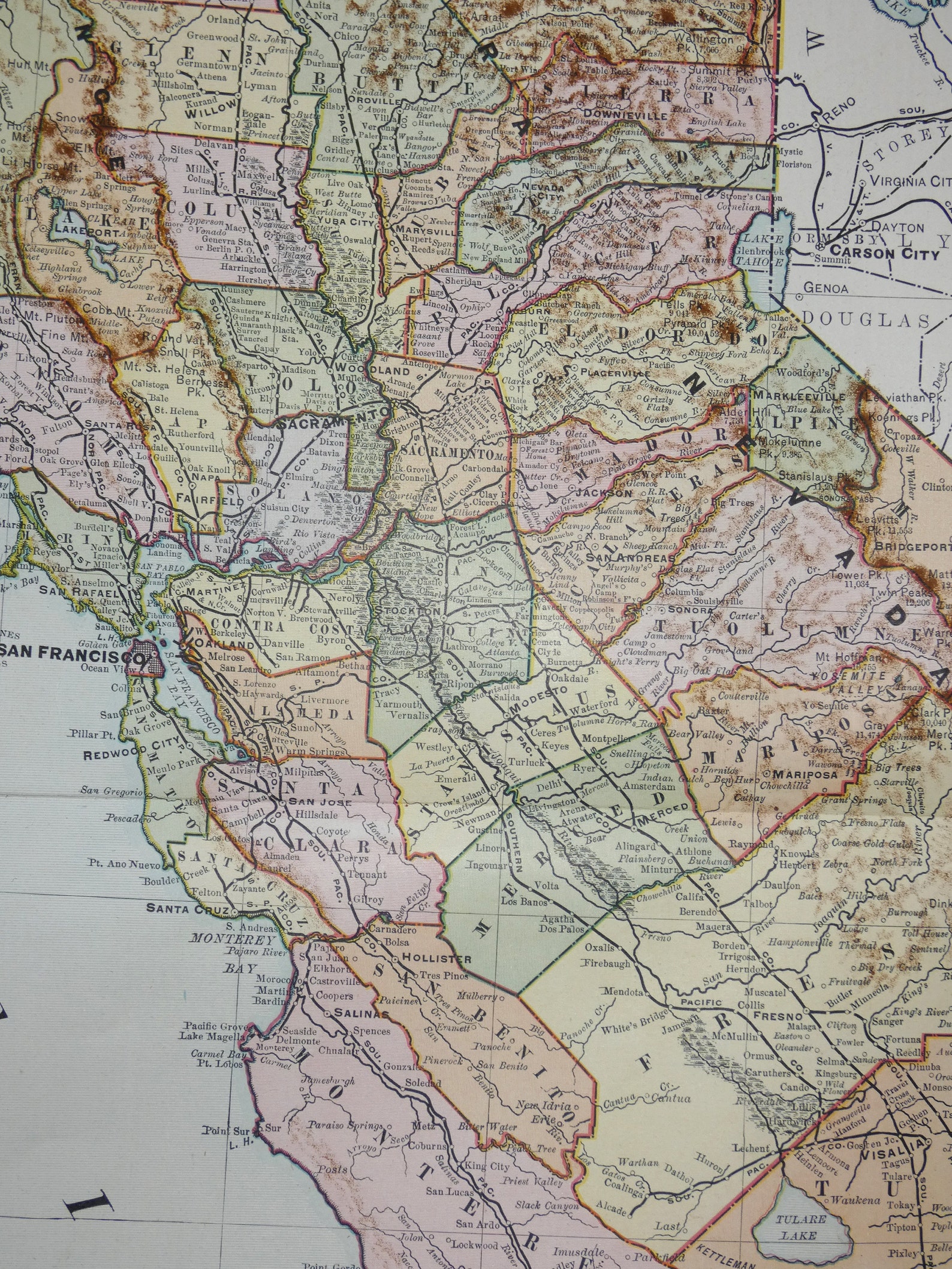 Large Vintage California Map 1892 Antique Map of California State ...