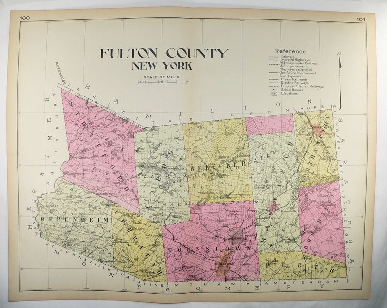 Large Fulton County NY Map New York County 1912 Original | Etsy