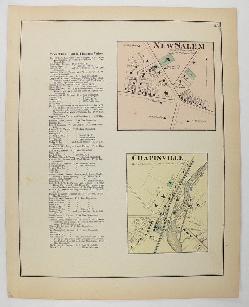 Antique New Salem NY Map Chapinville 1874 Vintage Map - Etsy