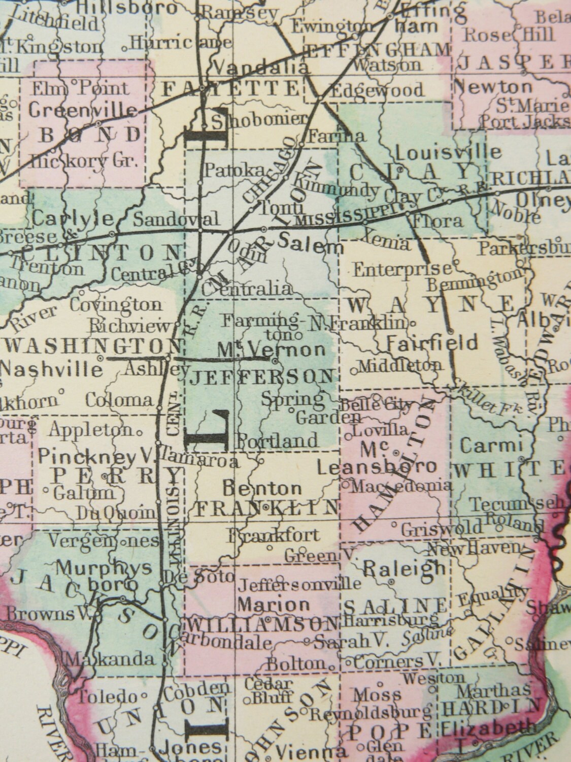Antique Map of Illinois 1871 Mitchell Illinois Map, Wedding Gift for ...