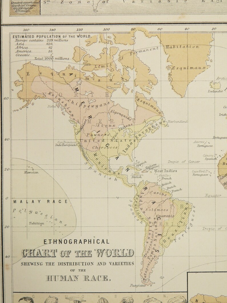 Antique World Map 1873 A & C Black Map of the World Ocean - Etsy