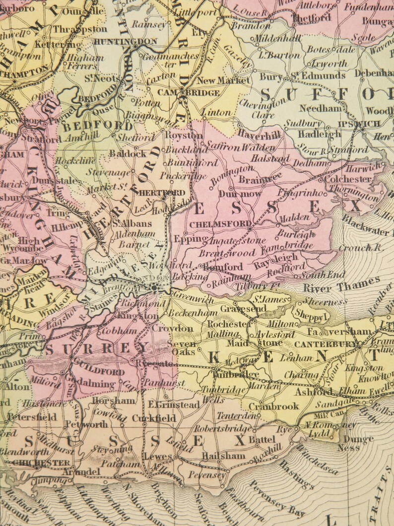 England Map United Kingdom Britain Map 1852 Mitchell - Etsy