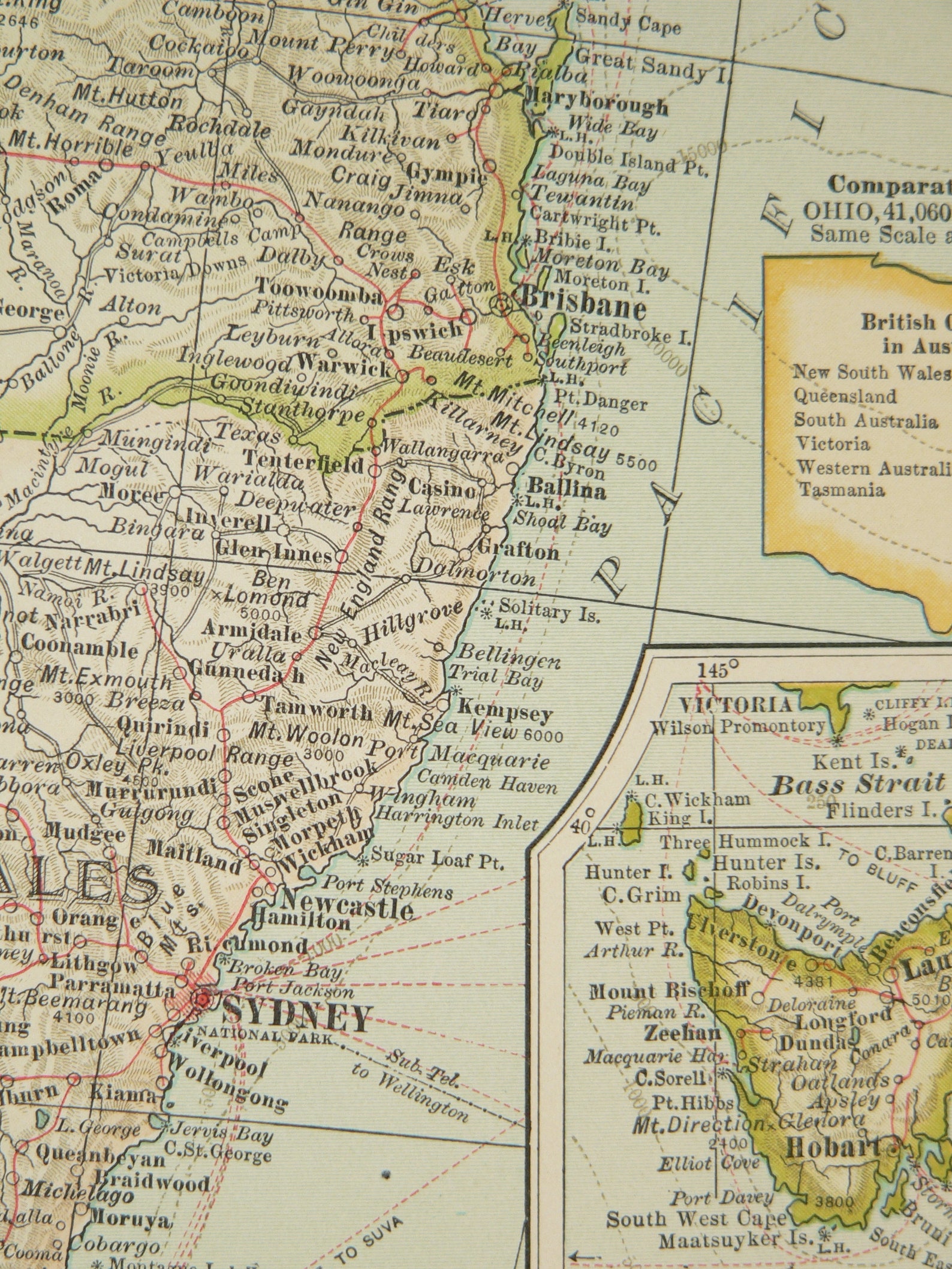 1899 Century Australia Map With Tasmania, Real Vintage Map of Australia ...