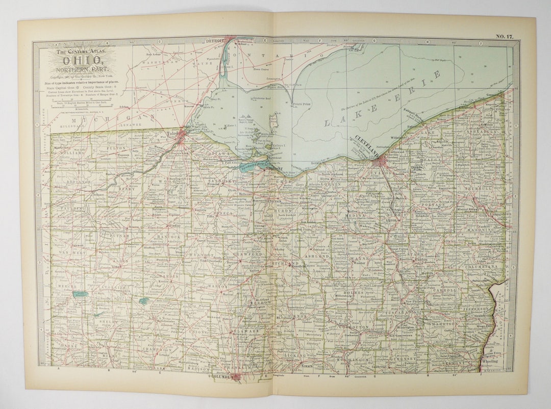1899 Map of Ohio, Original Vintage Northern Ohio Map to Frame, Lake ...