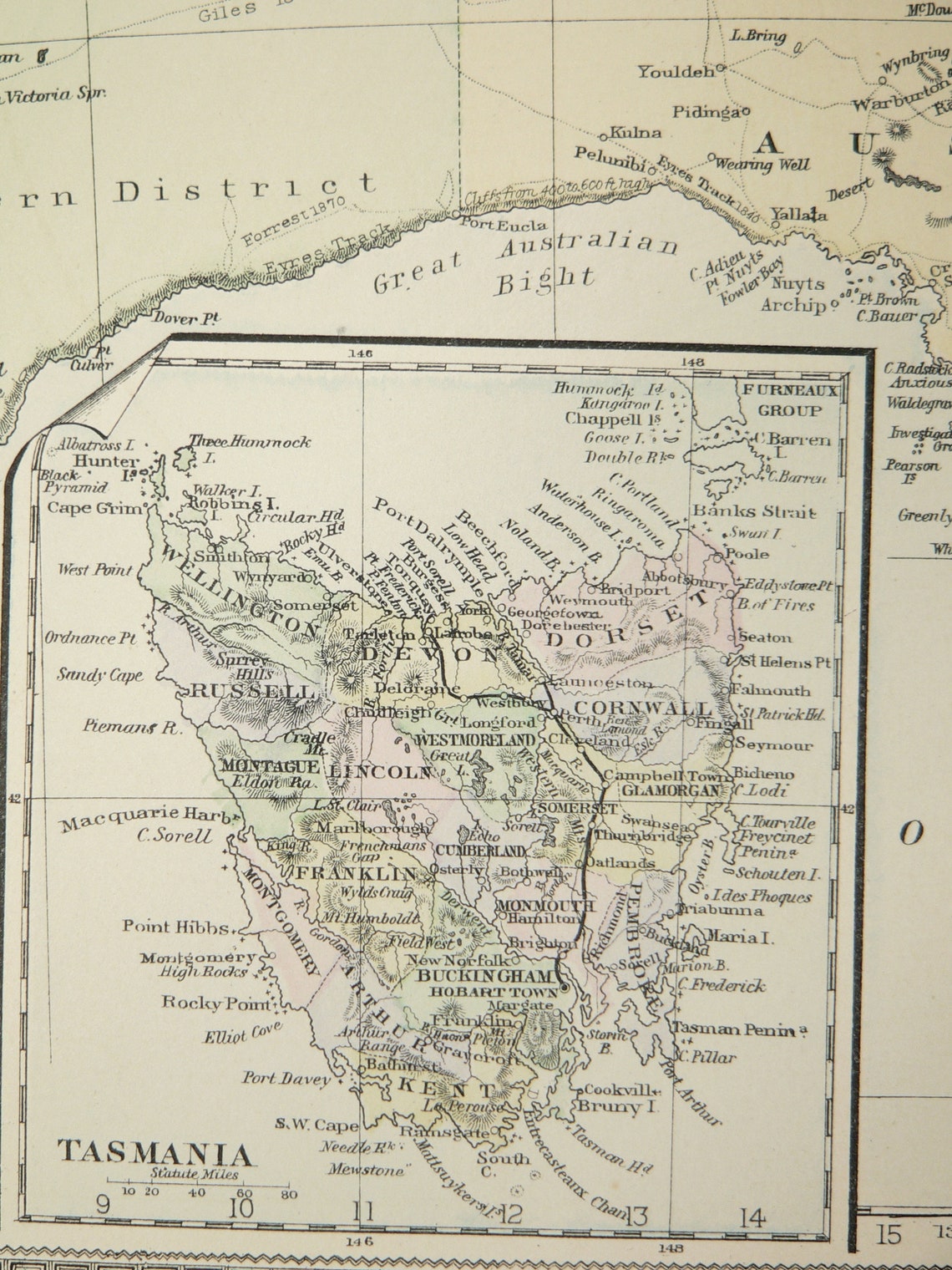1889 Bradley Australia Map New Zealand Tasmania Map 1st | Etsy
