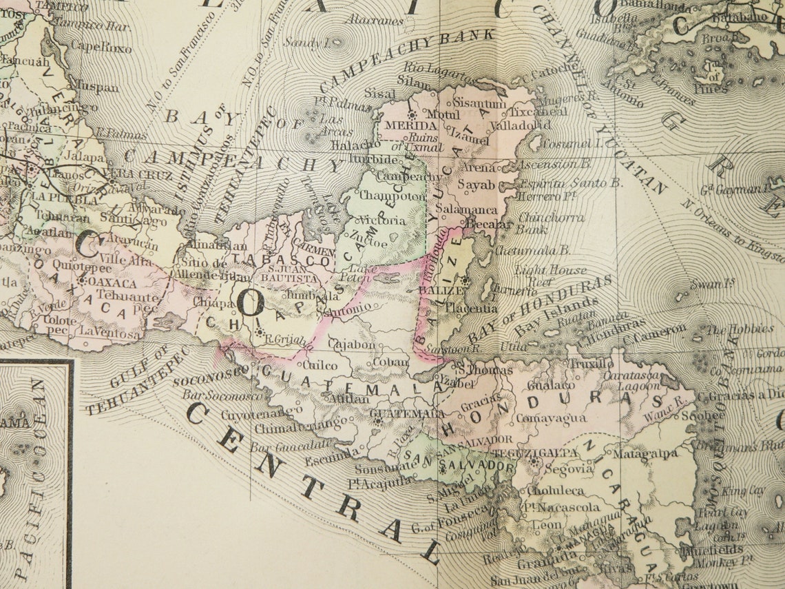 Mapa original de América Central Cuba 1886 Bradley Map West - Etsy México