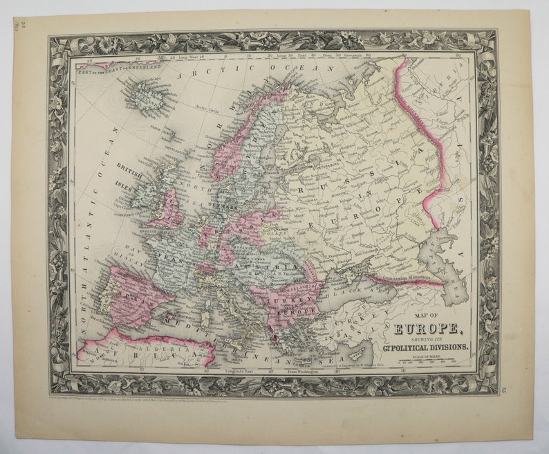 Antique Map of Europe Original 1860 Mitchell Europe Map - Etsy