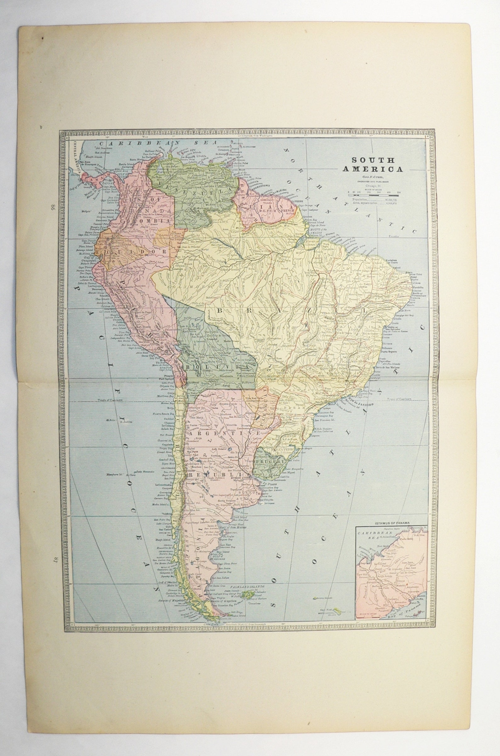 1884 Antique South America Map, Original Vintage Map to Frame, George ...