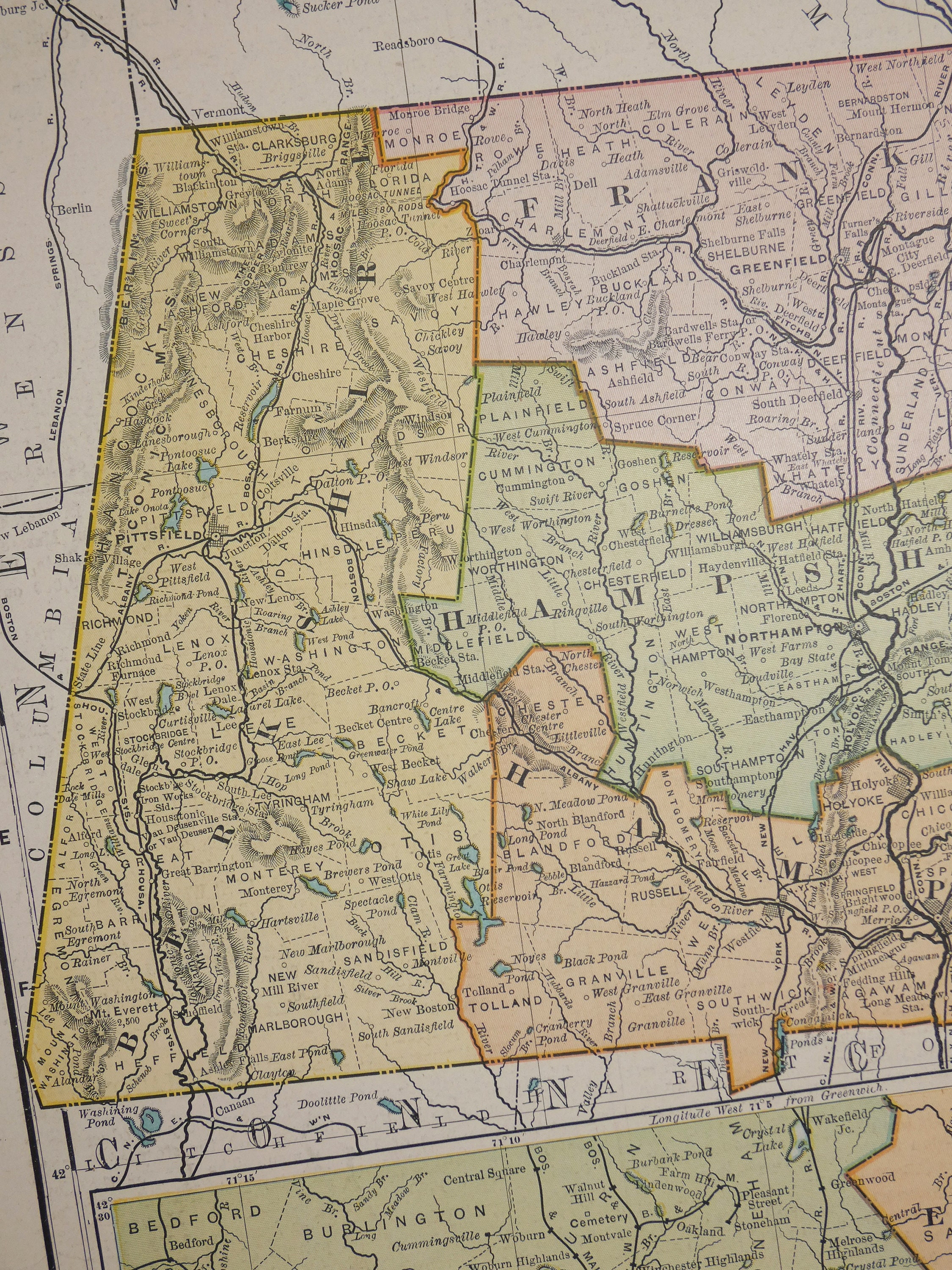 Large Map of Massachusetts 1892 Original Antique Map, Rand Mcnally ...