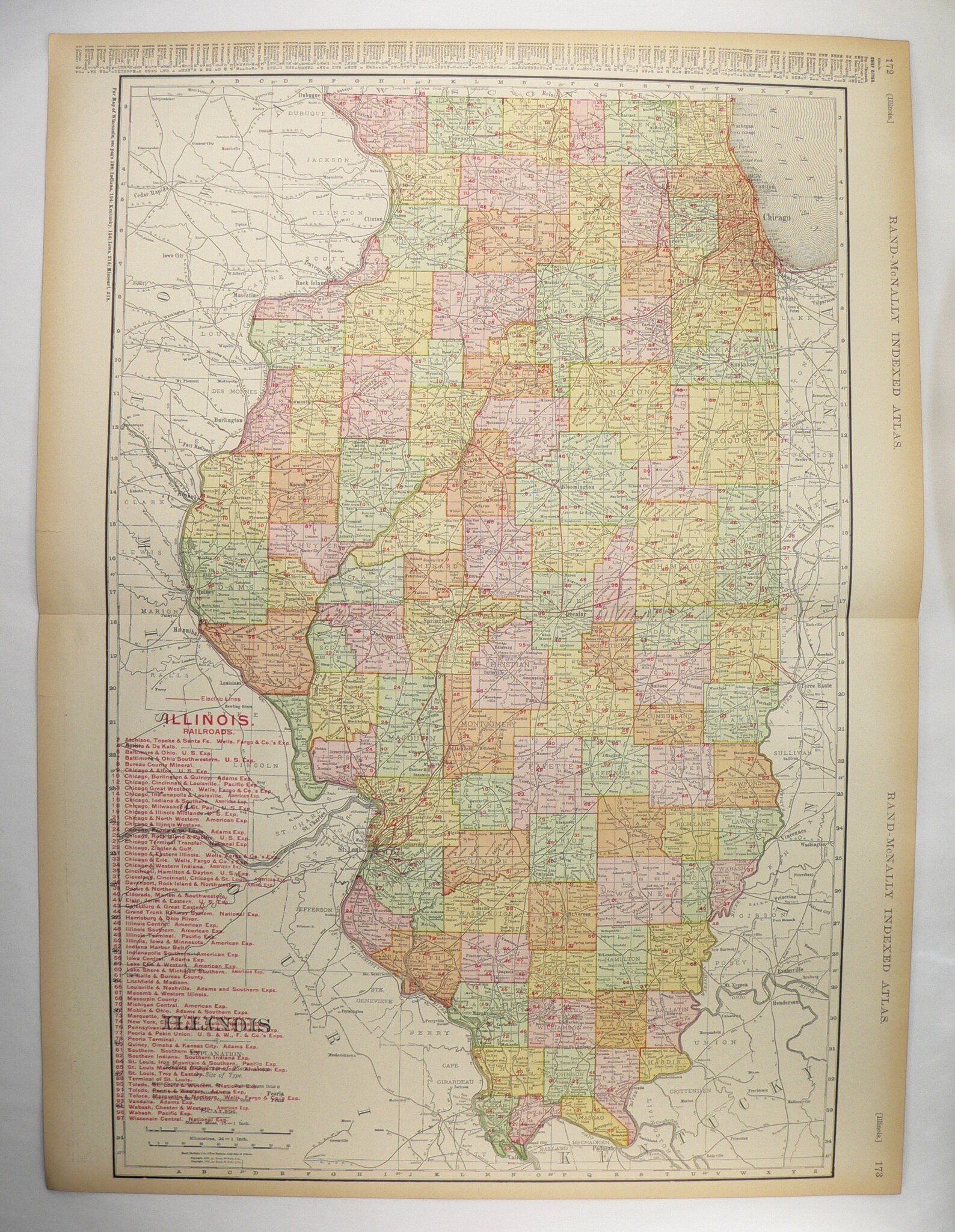 Very Large Illinois Map 1908 Original Antique Map of Illinois, Rand ...