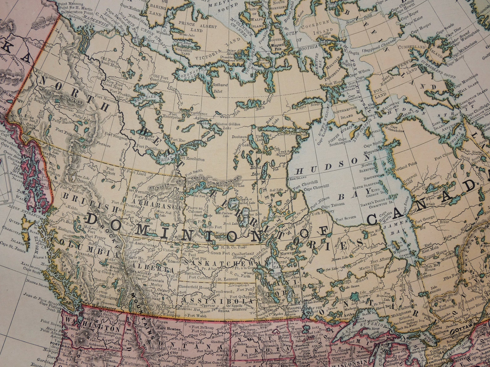 Large 1892 North America Map, United States, Canada, Mexico, Caribbean ...