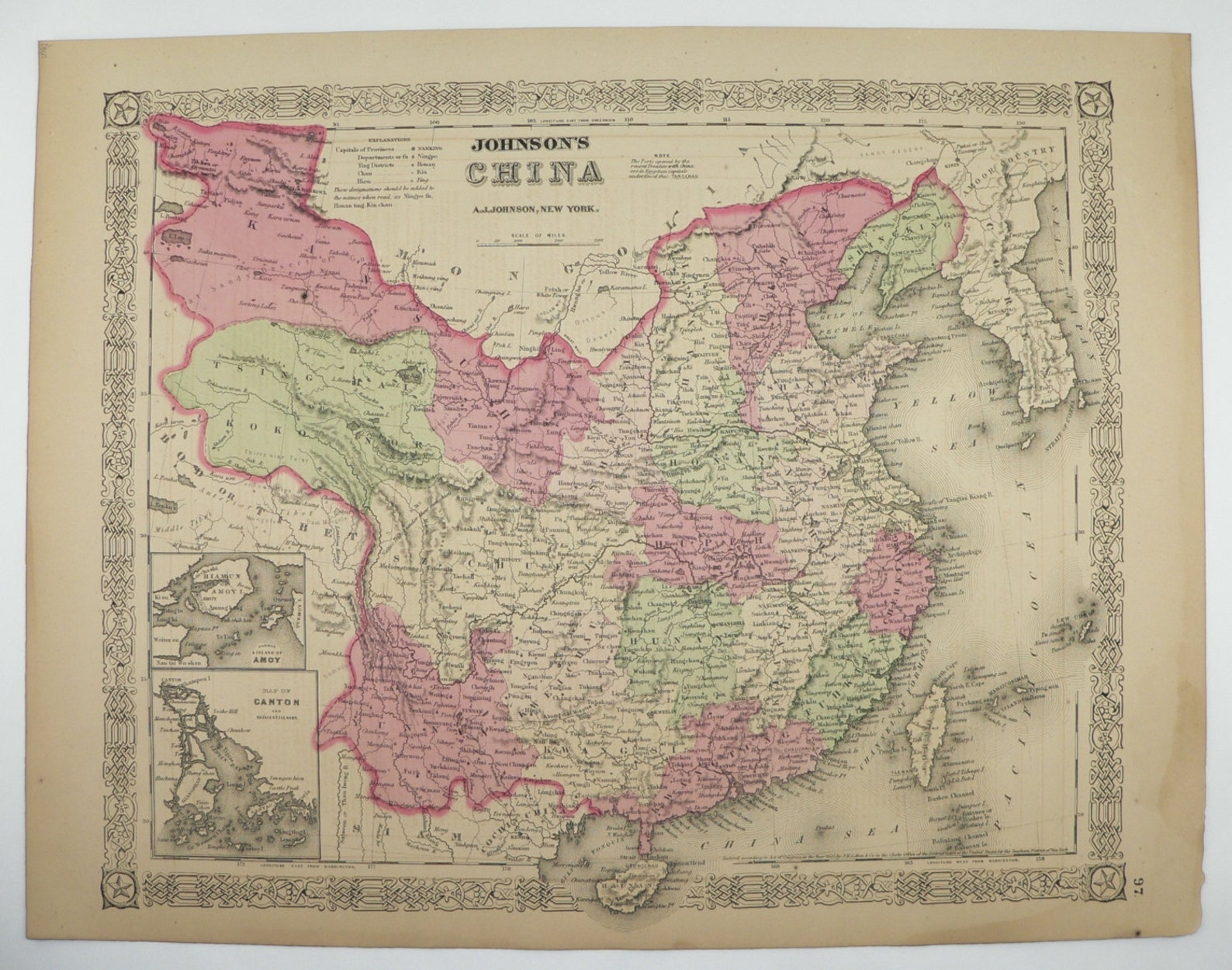 Original Antique China Map 1867 Johnson Map of China, 1st Anniversary ...