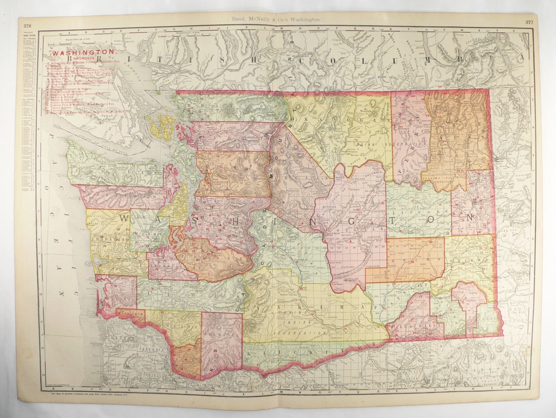 Large Washington Map Big Antique Map Washington State Map - Etsy