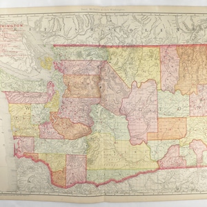 Large Washington Map, Big Antique Map Washington State Map 1903 Vintage ...