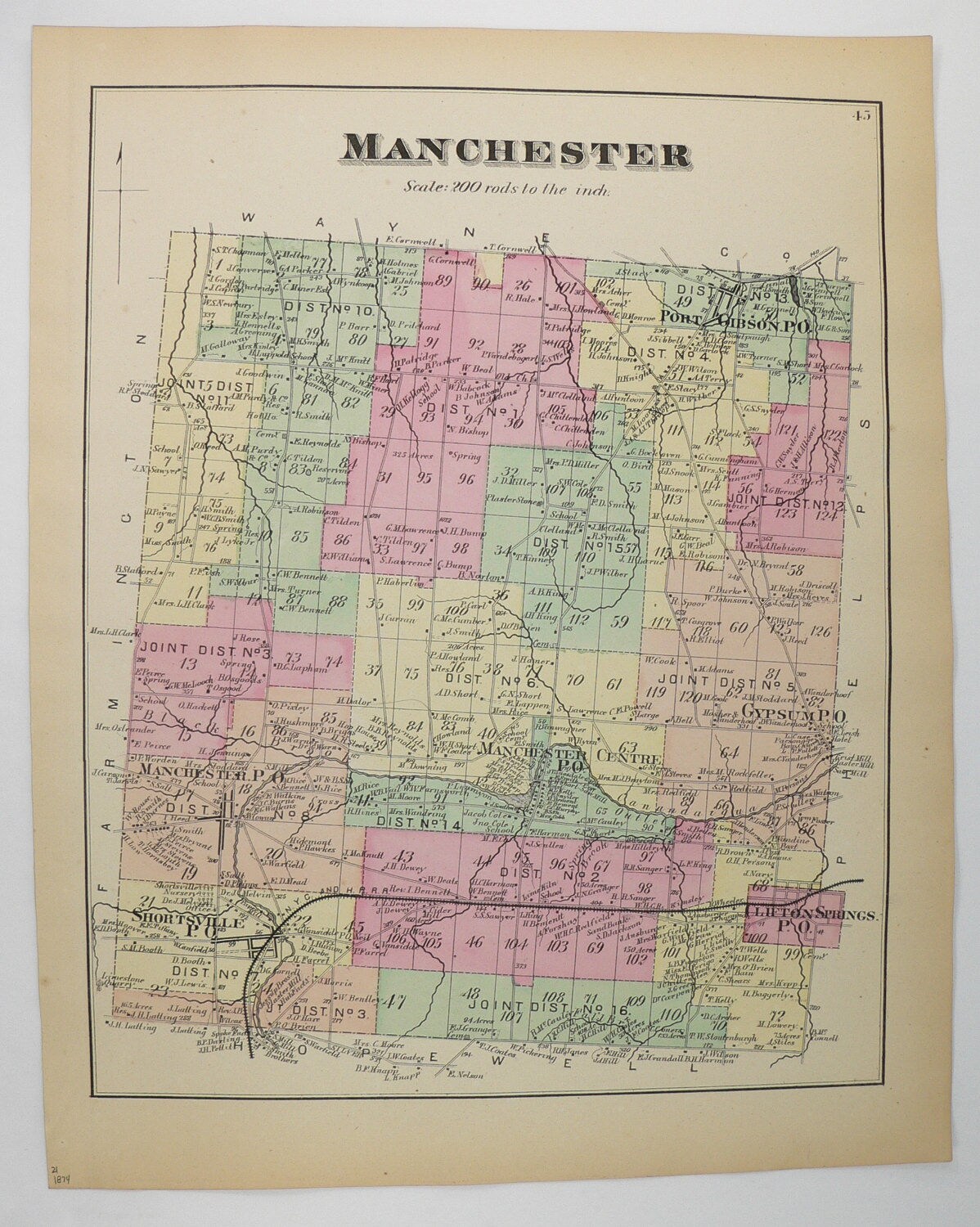 1874 Manchester NY Map 1874 Vintage Map Manchester New York Map, Port ...
