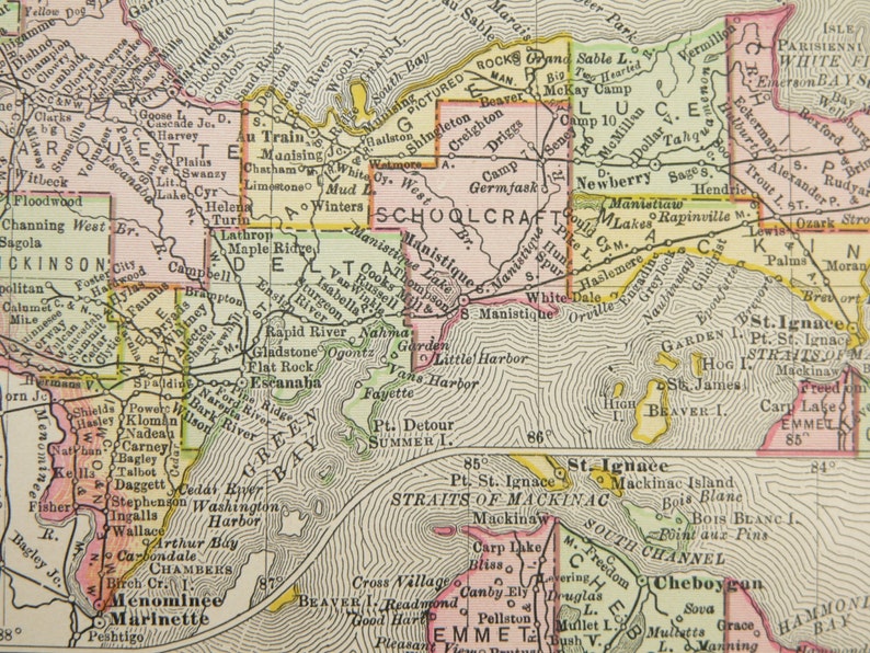 1895 Antique Map Detroit MI Map Street Map Michigan State - Etsy