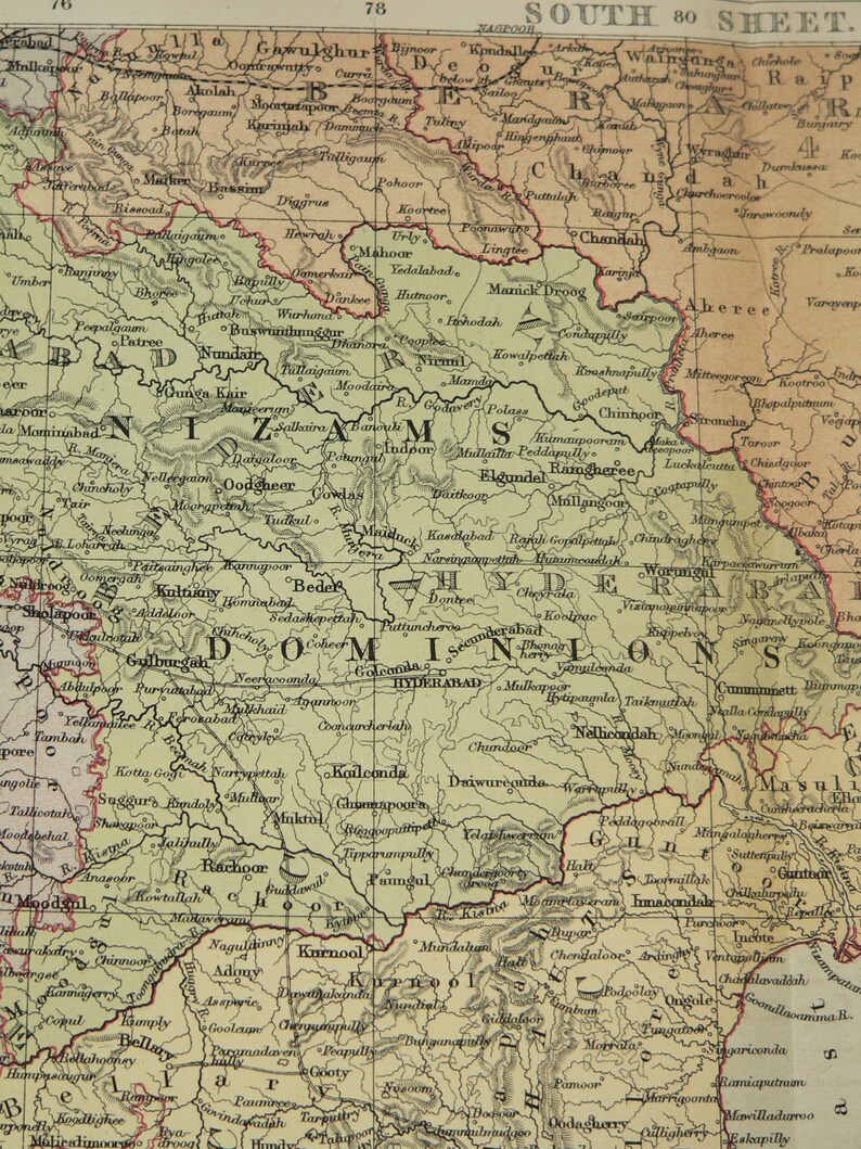 1873 Southern India Map, Original Antique Map of India, Ceylon Sri ...