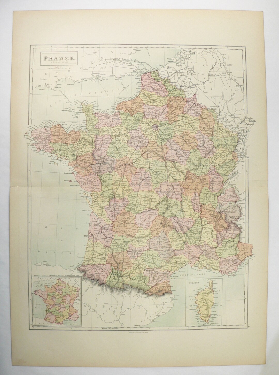 Original Antique Map of France 1873 A C Black France Map, Vintage ...
