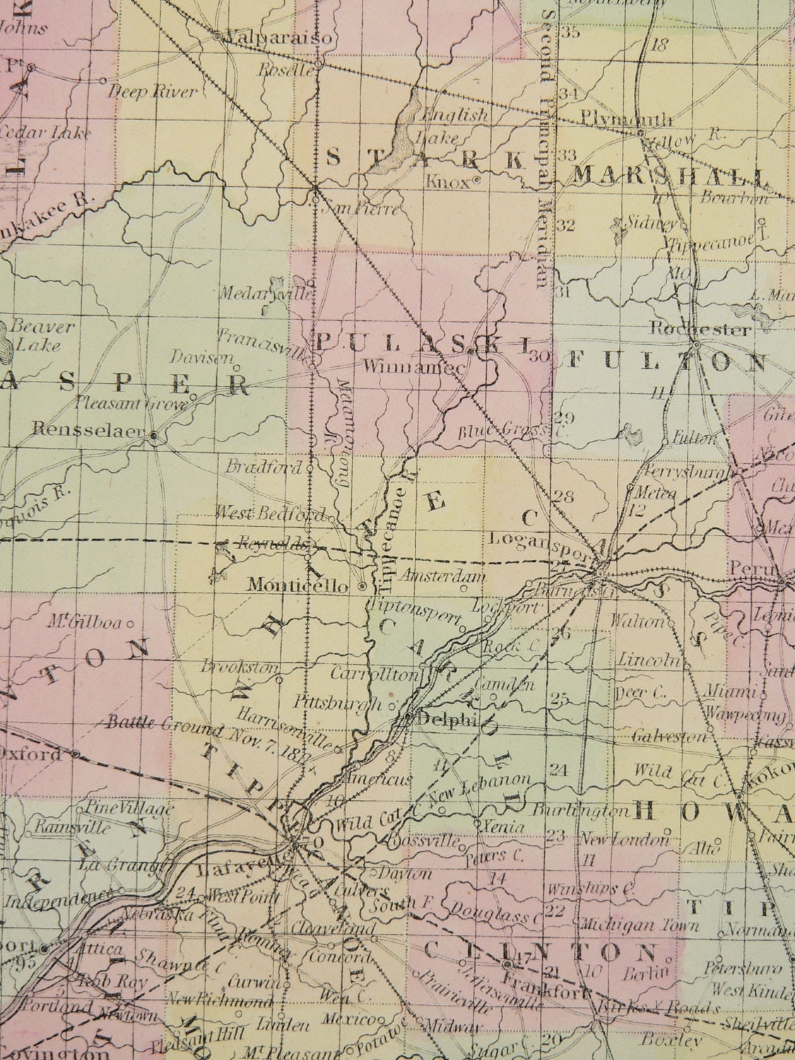 Antique Indiana Map 1858 Mitchell DeSilver IN Map Original | Etsy