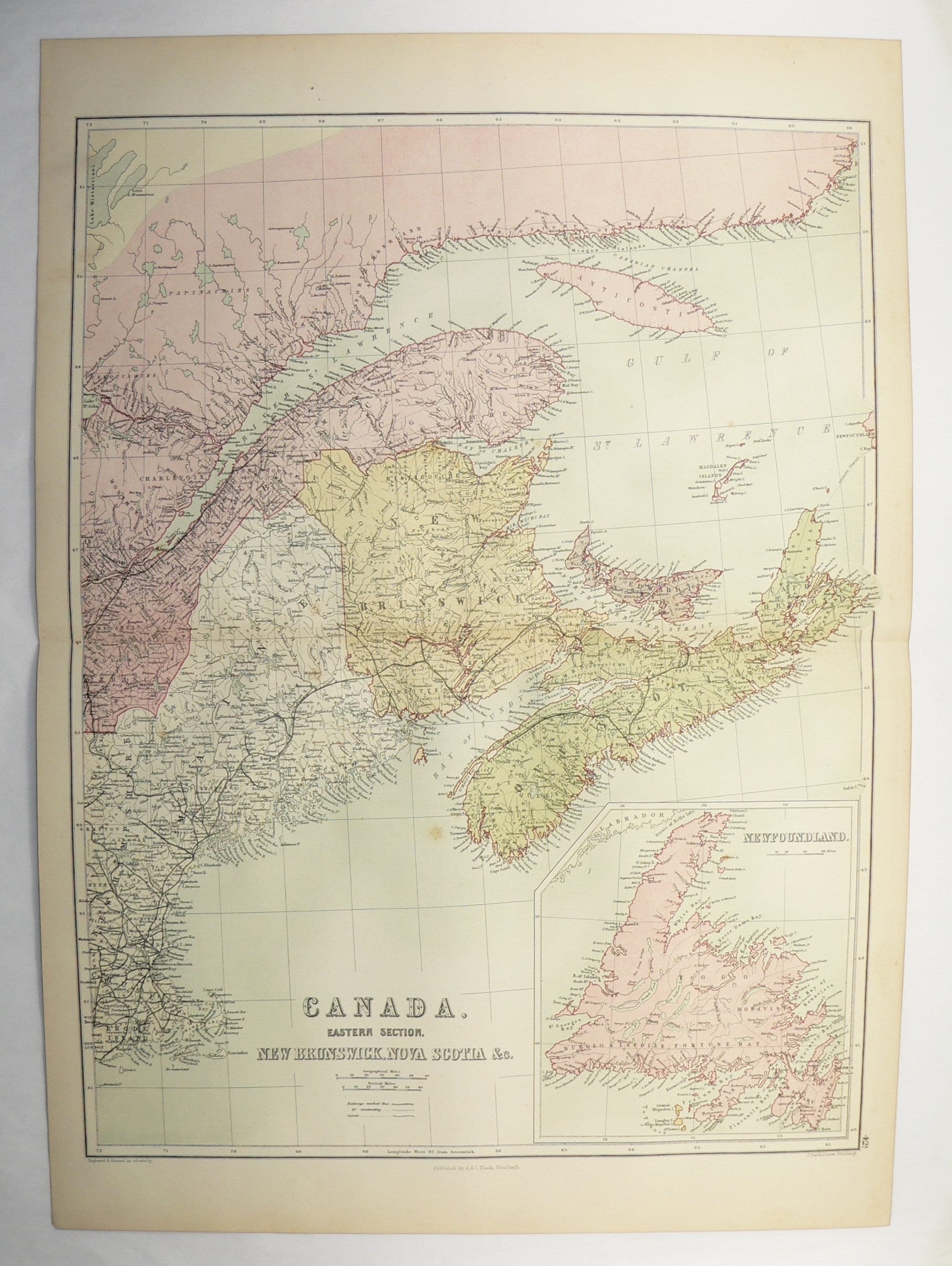 Maritime Canada Map 1873 Large Vintage Map Eastern Canada, New ...