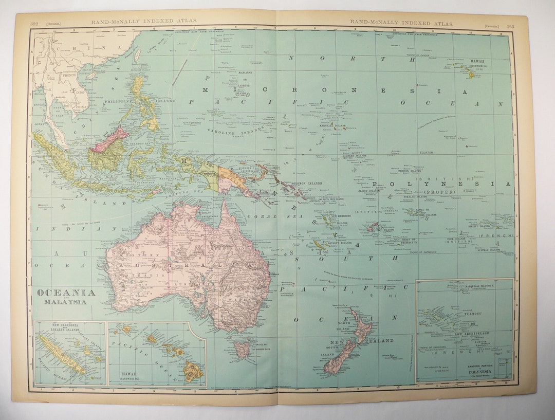 Large Polynesia Map, Pacific Ocean Islands Map 1908 Vintage Map ...