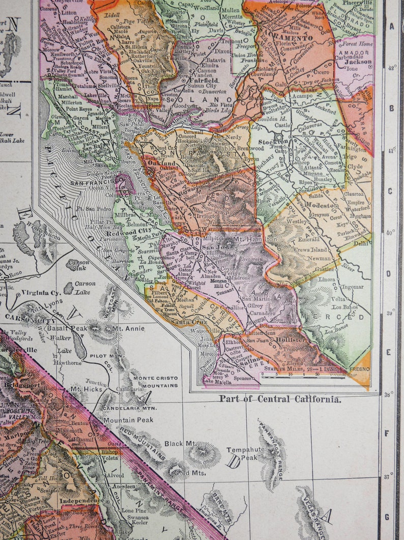 Antique Map of California and San Francisco 1899 Vintage California Map ...