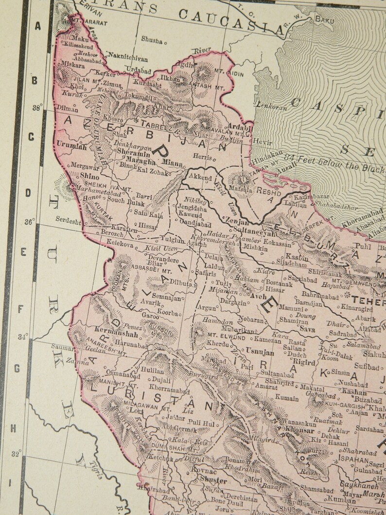 1900 Iran and Afghanistan Map, Middle East Map, Rand Mcnally Atlas Map ...