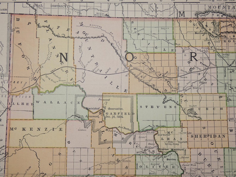 1892 Antique North Dakota Map Rand Mcnally Atlas Map of North - Etsy
