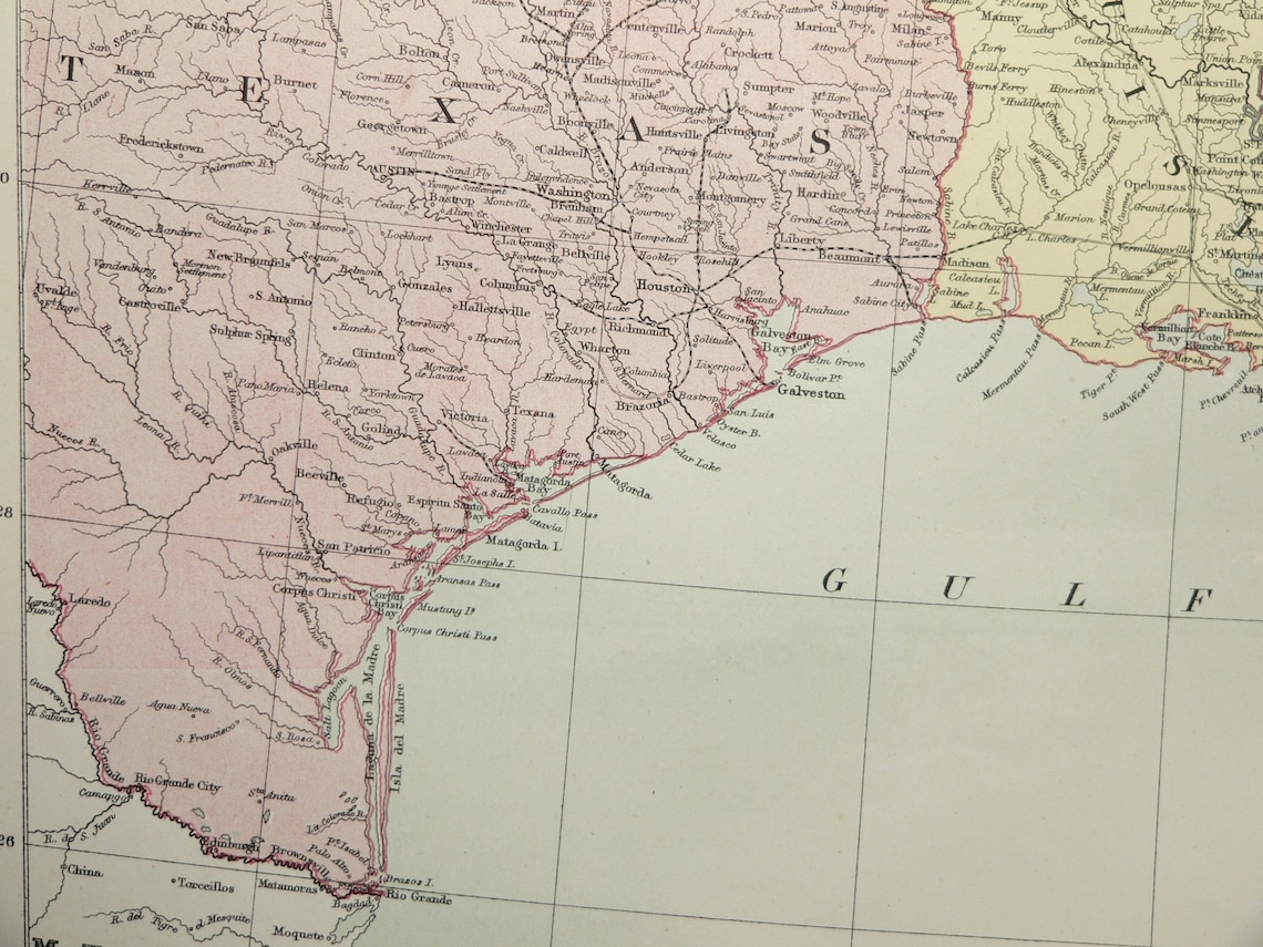 Southern United States Map 1873 A C Black US Map Florida - Etsy