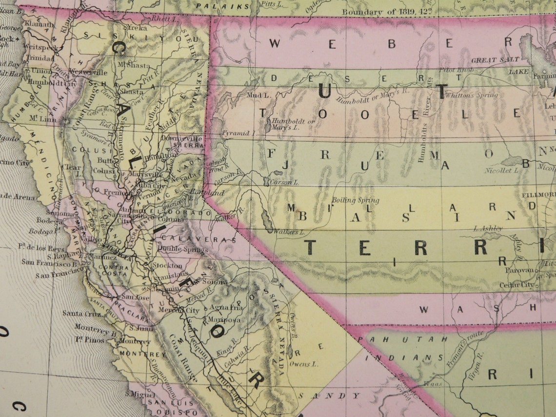 Rare 1855 United States Map by Mitchell California New | Etsy