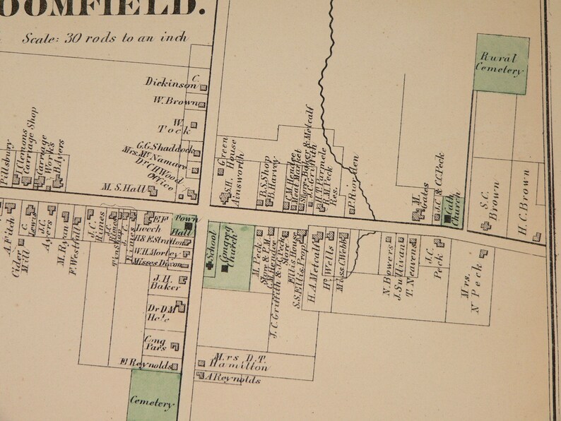 1874 West Bloomfield Map Handcolored Antique Map North | Etsy
