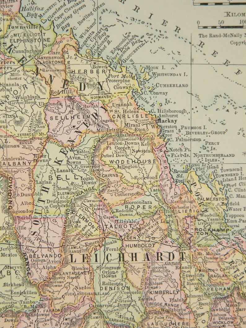 1912 Rand Mcnally Queensland and South Australia Map - Etsy