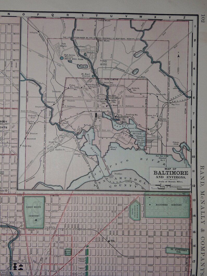 1892 Large Vintage Map Baltimore Maryland Big Baltimore Map | Etsy