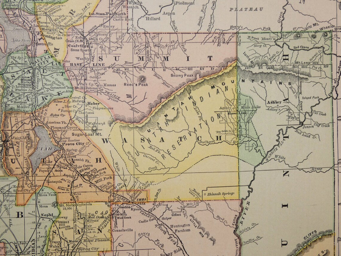 1892 Vintage Utah Map, Original Vintage Map of Utah, Rand Mcnally Atlas ...