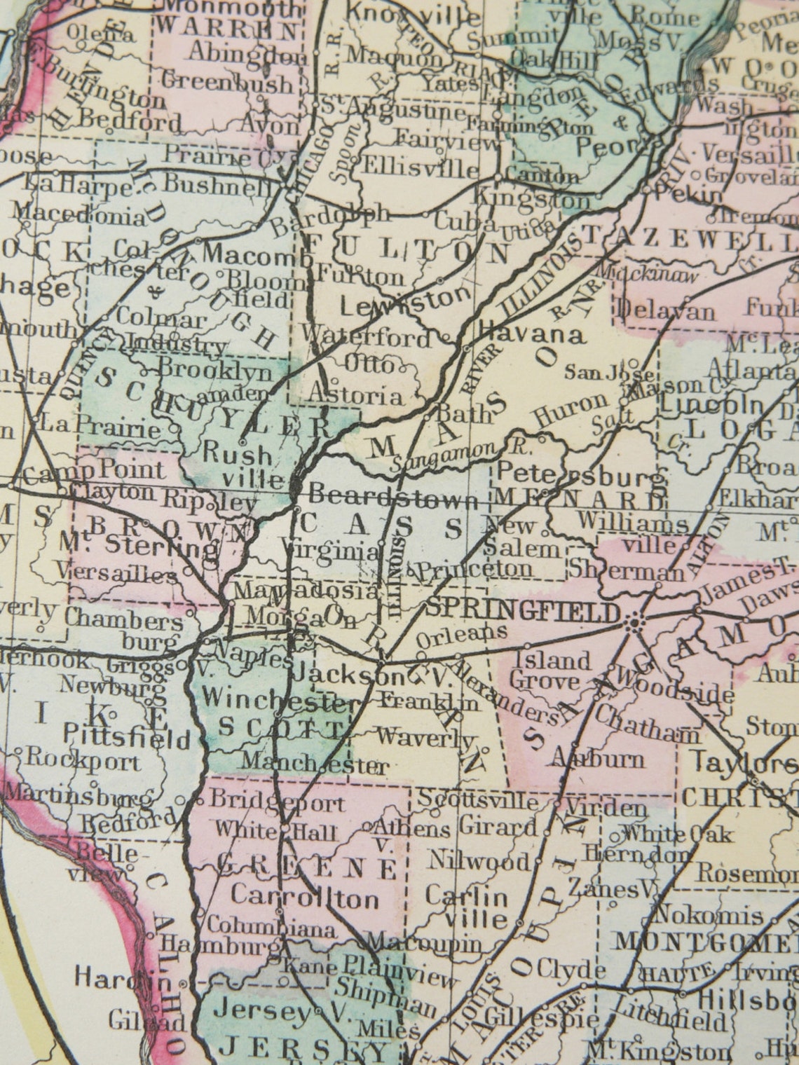Antique Map of Illinois 1871 Mitchell Illinois Map Wedding - Etsy