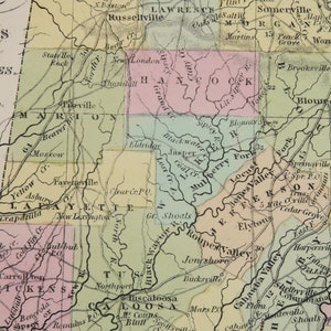 1854 Mitchell Alabama Map, Original Antique Map of Alabama, Vintage ...