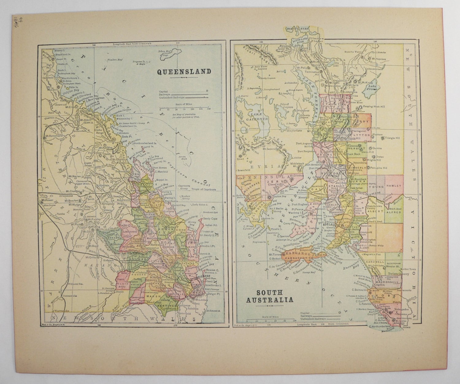 Queensland Australia Map, South Australia Map 1896 Vintage Map ...