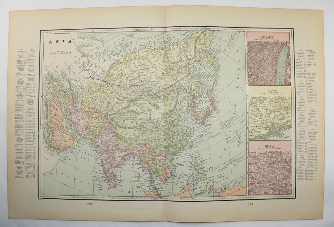 1897 Vintage Asia Map, Middle East, Crete Cyprus, Antique Map From the ...