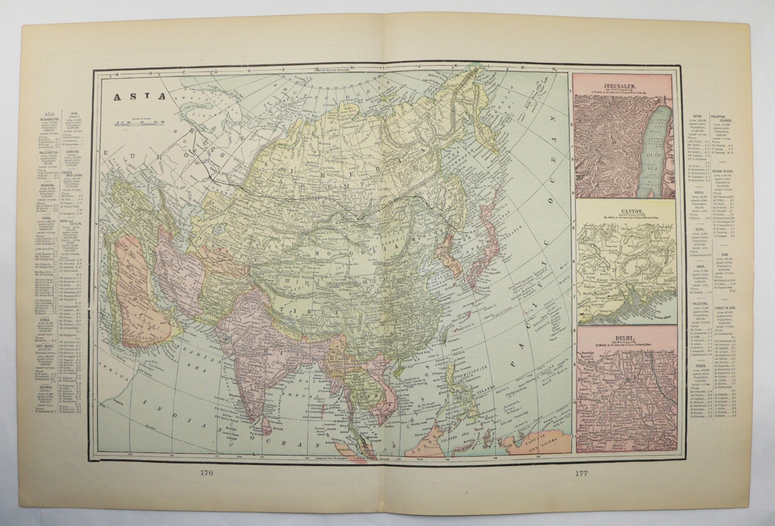 1897 Vintage Asia Map, Middle East, Crete Cyprus, Antique Map From the ...