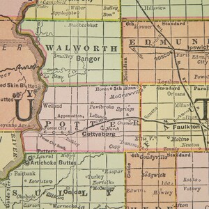South Dakota Map, Antique SD Map 1896 Rand Mcnally Map South Dakota ...