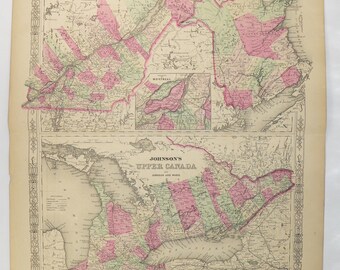 1862 Johnson Map of Ontario and Quebec Canada Original | Etsy