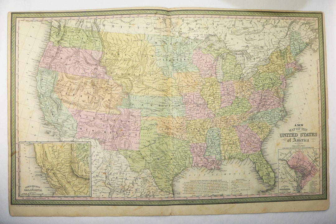 1854 Mitchell United States Map, Original Antique Map of United States ...