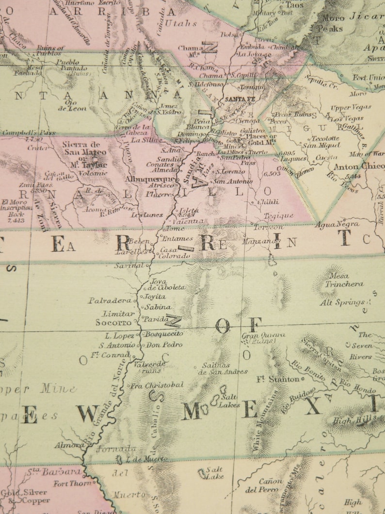 1873 Antique Colorado Map, Arizona New Mexico Map Utah, Western US ...