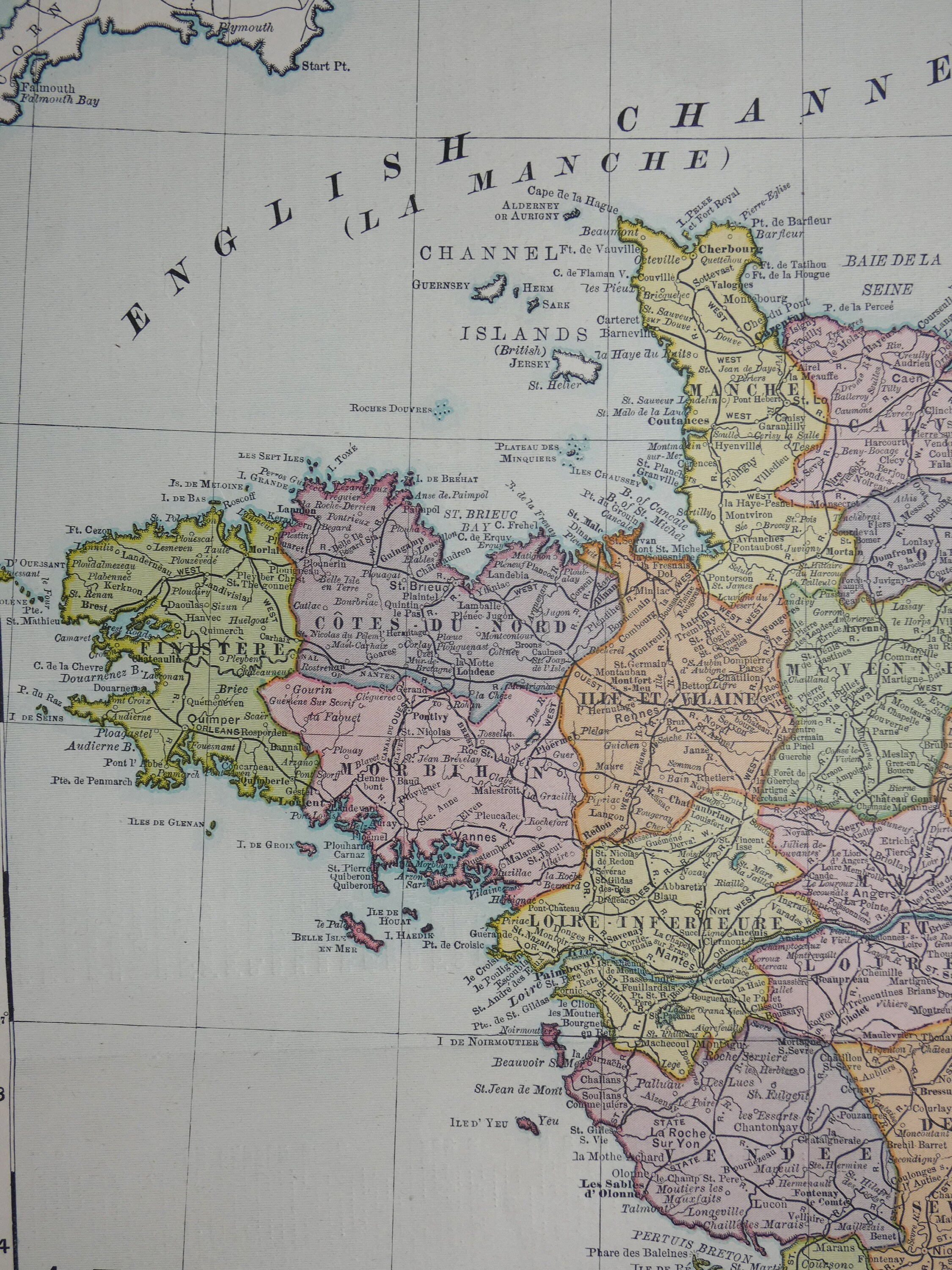 1892 Large Map of France, Original Antique Rand Mcnally France Map ...