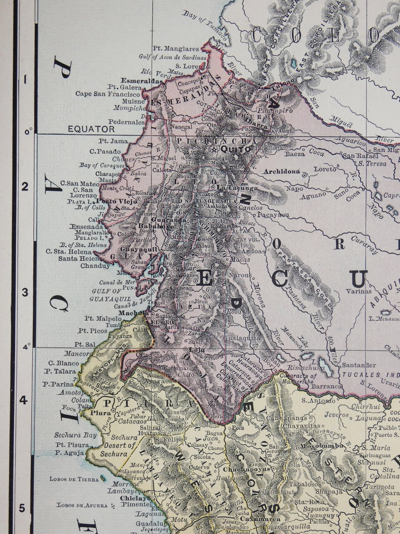 1892 Bolivia Peru and Ecuador Map, Galapagos Islands, Original Vintage ...